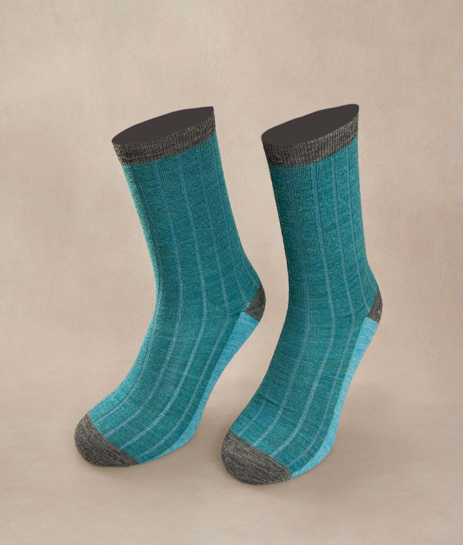 Women Socks Ribbed Color Block - light blue